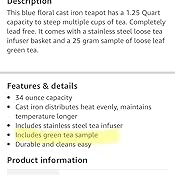 Primula Cast Iron 34-Ounce Teapot with Stainless Steel Infuser and ...