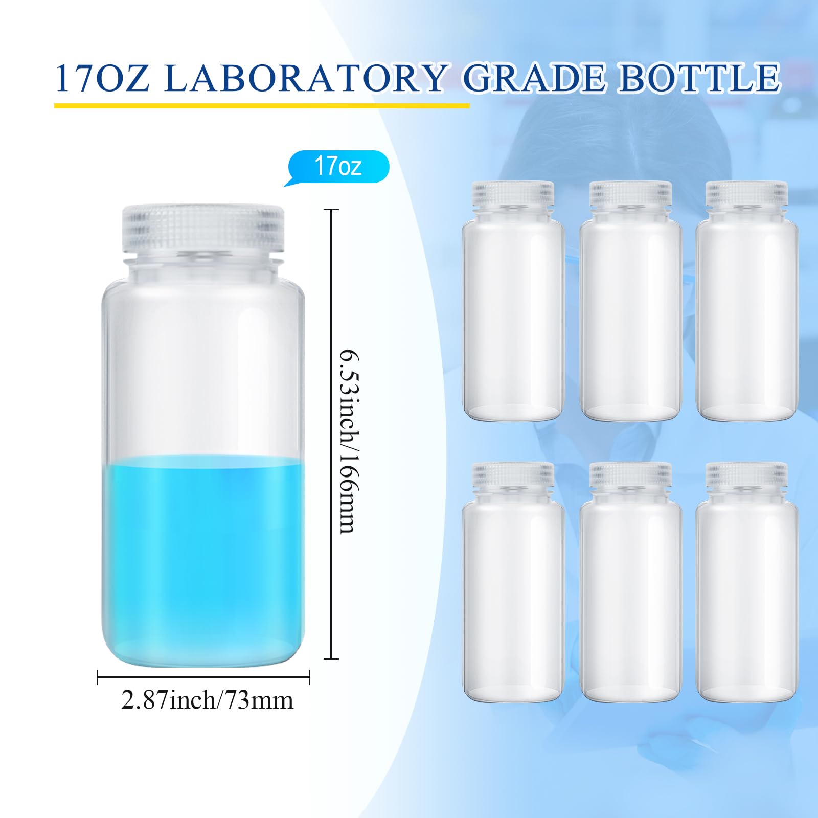 Tatuo 6 Pcs 16oz 500ml Plastic Sample Bottles 250ml Wide Mouth Reagent Bottle Water Sample ...