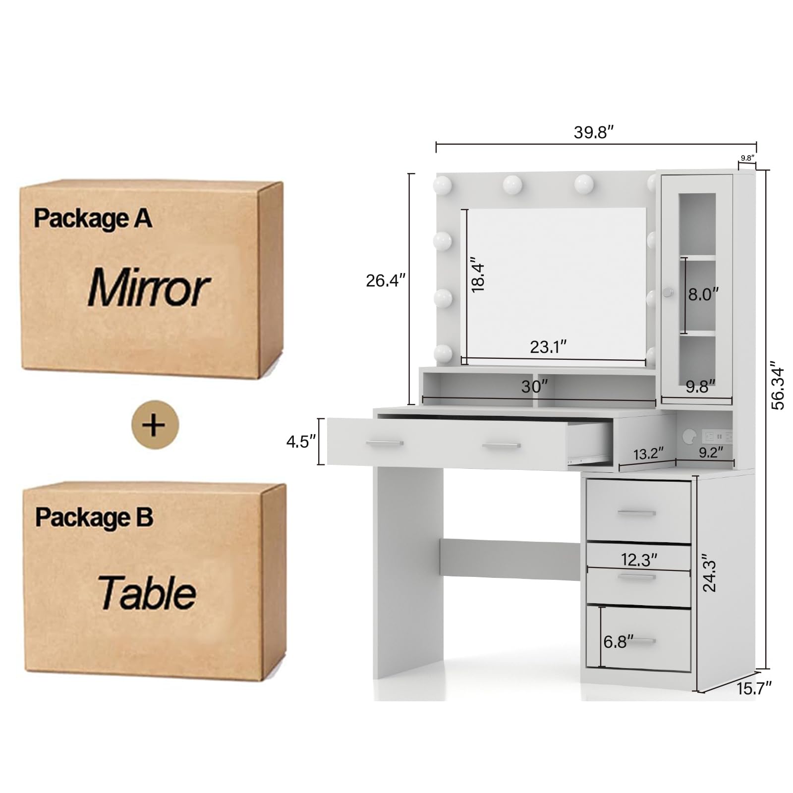 Mua Likein Makeup Vanity Desk with Lights, Vanity Table with Charging ...
