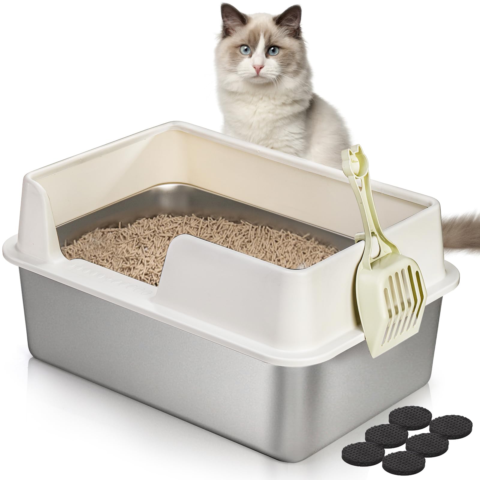 Lawei Stainless Steel Cat Litter Box, Small Cat Litter Box with Lid ...