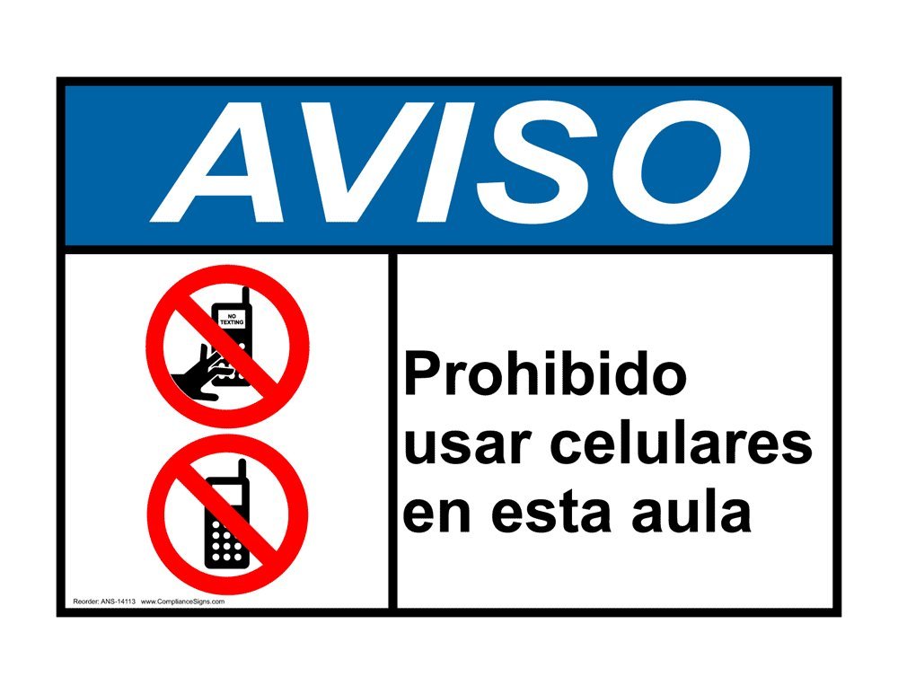 Amazon.com : ANSI NOTICE No Cell Phone Use In This Classroom Spanish ...