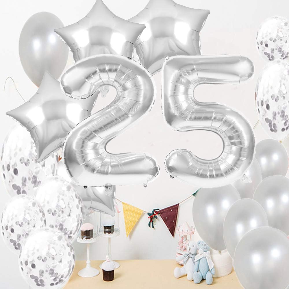 25th Birthday Decorations Party Supplies,25th Birthday Balloons Silver ...