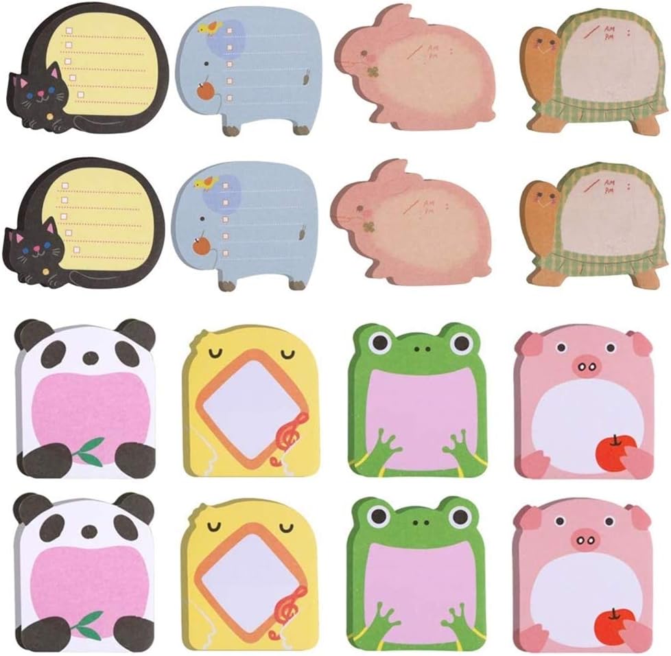 16Pcs Cartoon Sticky Notes Self Sticky Notes Cute Animals Shaped Sticky ...