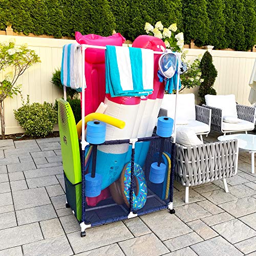 Essentially Yours Pool Equipment Holder with Towel Drying Bars, Mesh ...