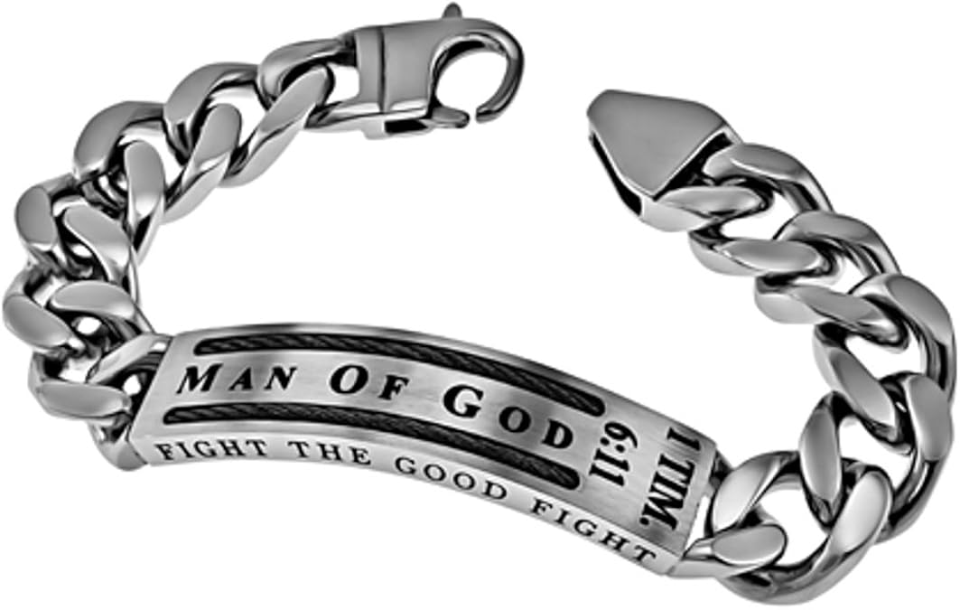 Men's Christian Bracelet, Man of God, Stainless Steel, Bible Verse Text ...