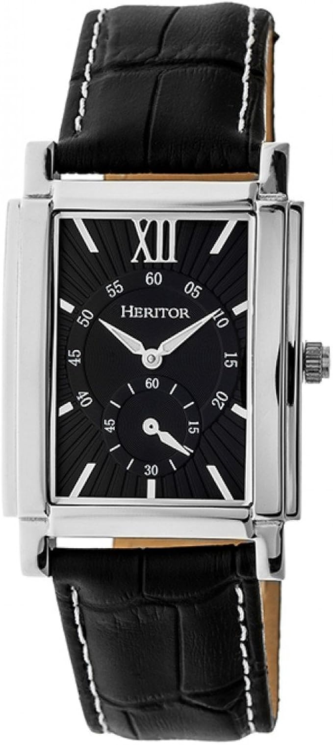 Heritor Frederick Men's Automatic Black Genuine Leather Silver Watch ...