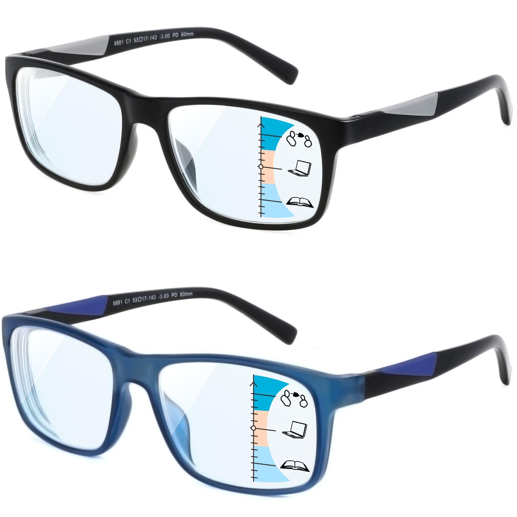 JCUANGR Bifocal Reading Glasses For Men,Large Progressive No Line ...