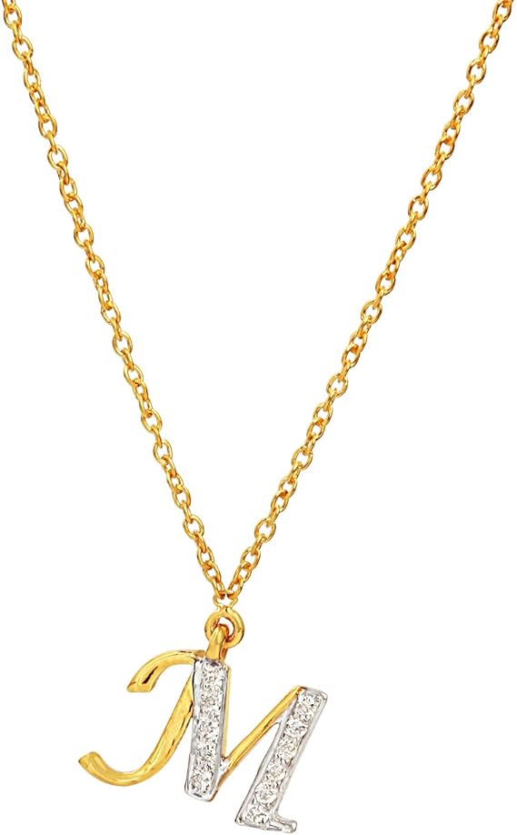 Classic Alphabet ‘M’ Letter Initial Pendant Necklace Chain In 14K Gold ...