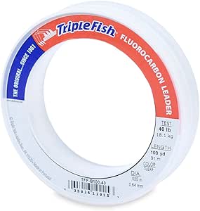 Amazon.com : Triple Fish 40 lb Test Fluorocarbon Leader Fishing Line ...