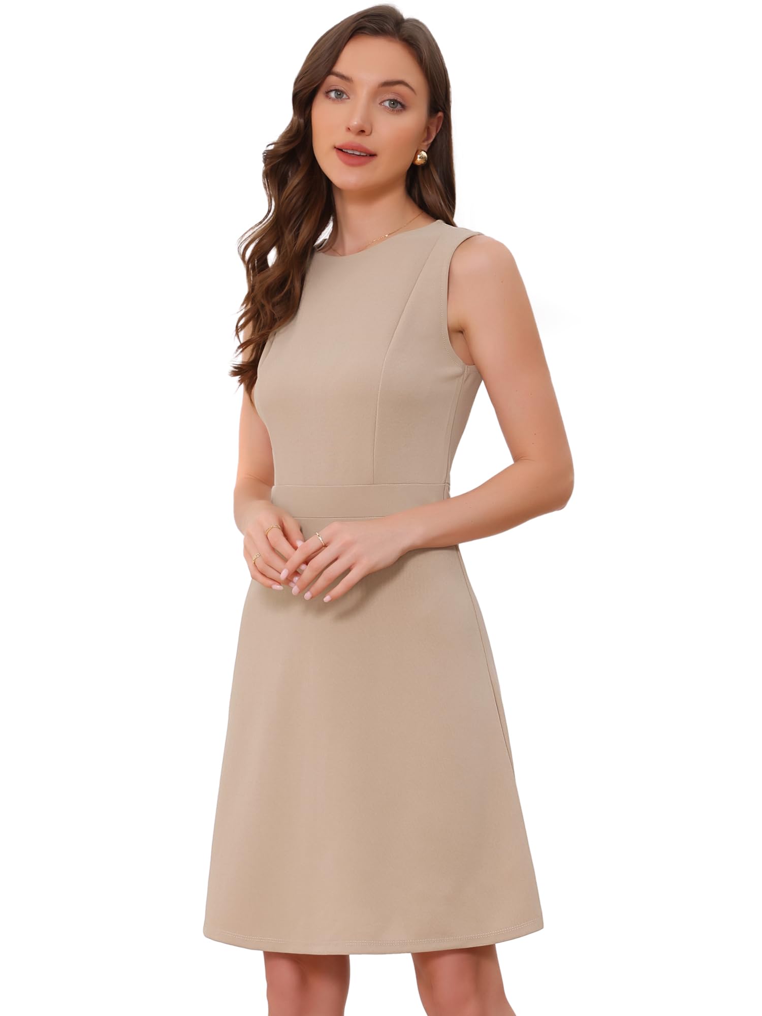Allegra K Women's Work Dress Round Neck Solid Color Sleeveless A-Line ...