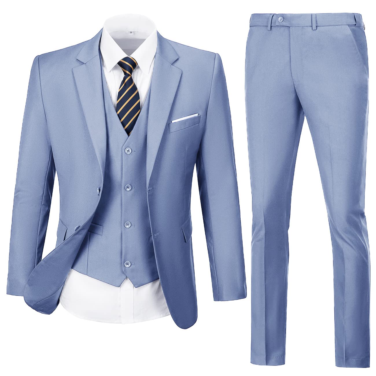 Men's 3 Piece Slim Fit Suit Set 2 Button Solid Dress Suit Blazer Jacket ...