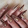 Amazon.com: Stiletto Almond Press on Nails Medium, Light Bronze Chrome Metal Stiletto Fake ...