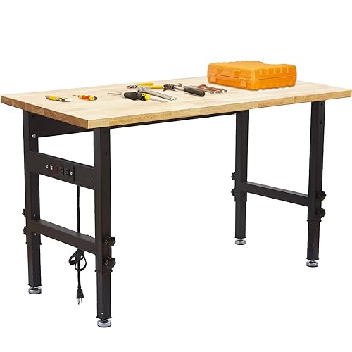 Work Bench, 48" Adjustable Height Work Table, Heavy Duty Oak Wood ...