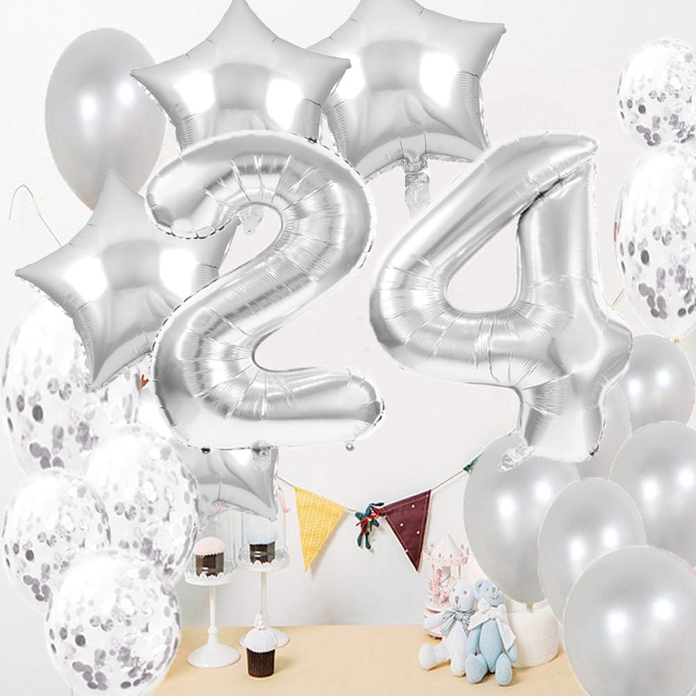 24th Birthday Decorations Party Supplies,24th Birthday Balloons Silver ...