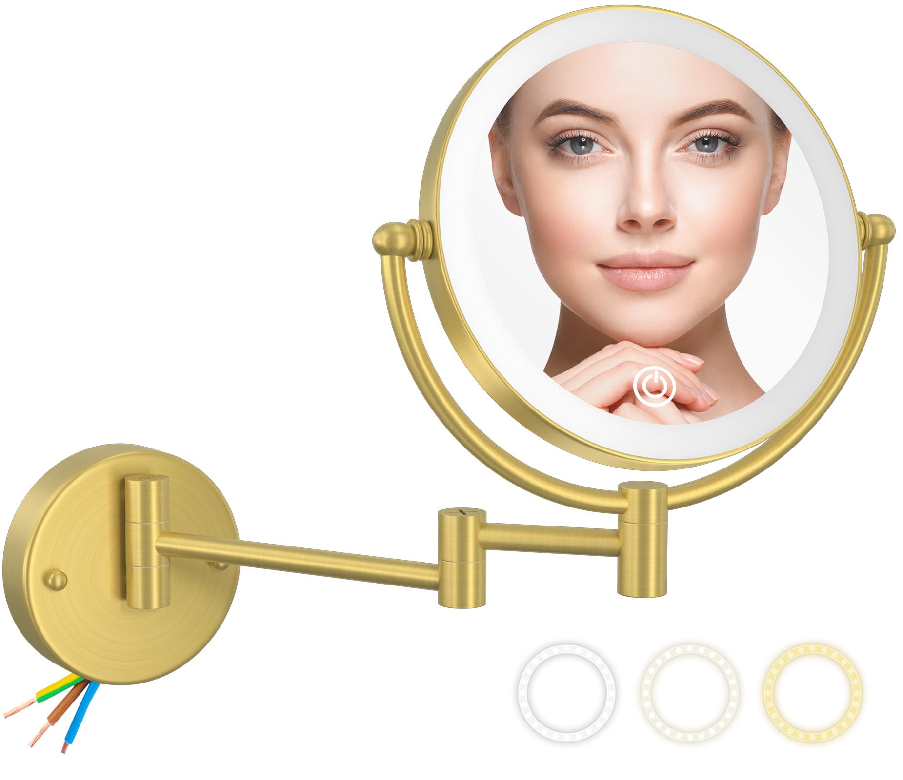 LEDOOLE Gold Wall Mounted Makeup Mirror with Light and Magnification ...