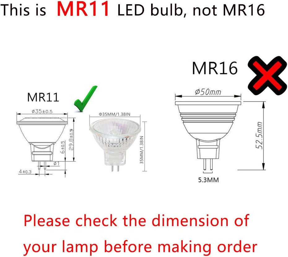 MR11 Halogen Bulbs 12V 35W GU4 Bi-Pin Base Spotlight Dimmable Glass Cover 35mm Diameter Warm ...