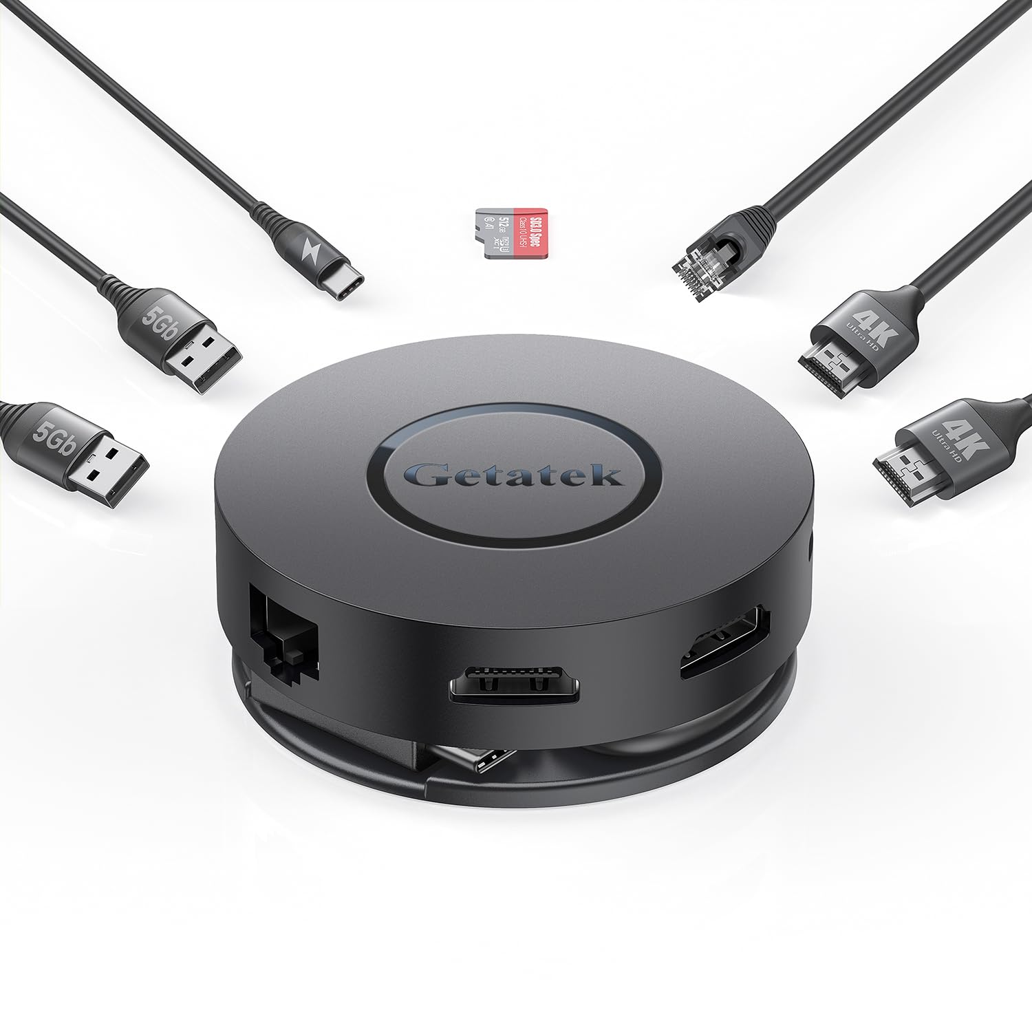 Getatek USB C Hub, 7 Ports Type C Multiport Adapter with Dual 4K HDMI ...