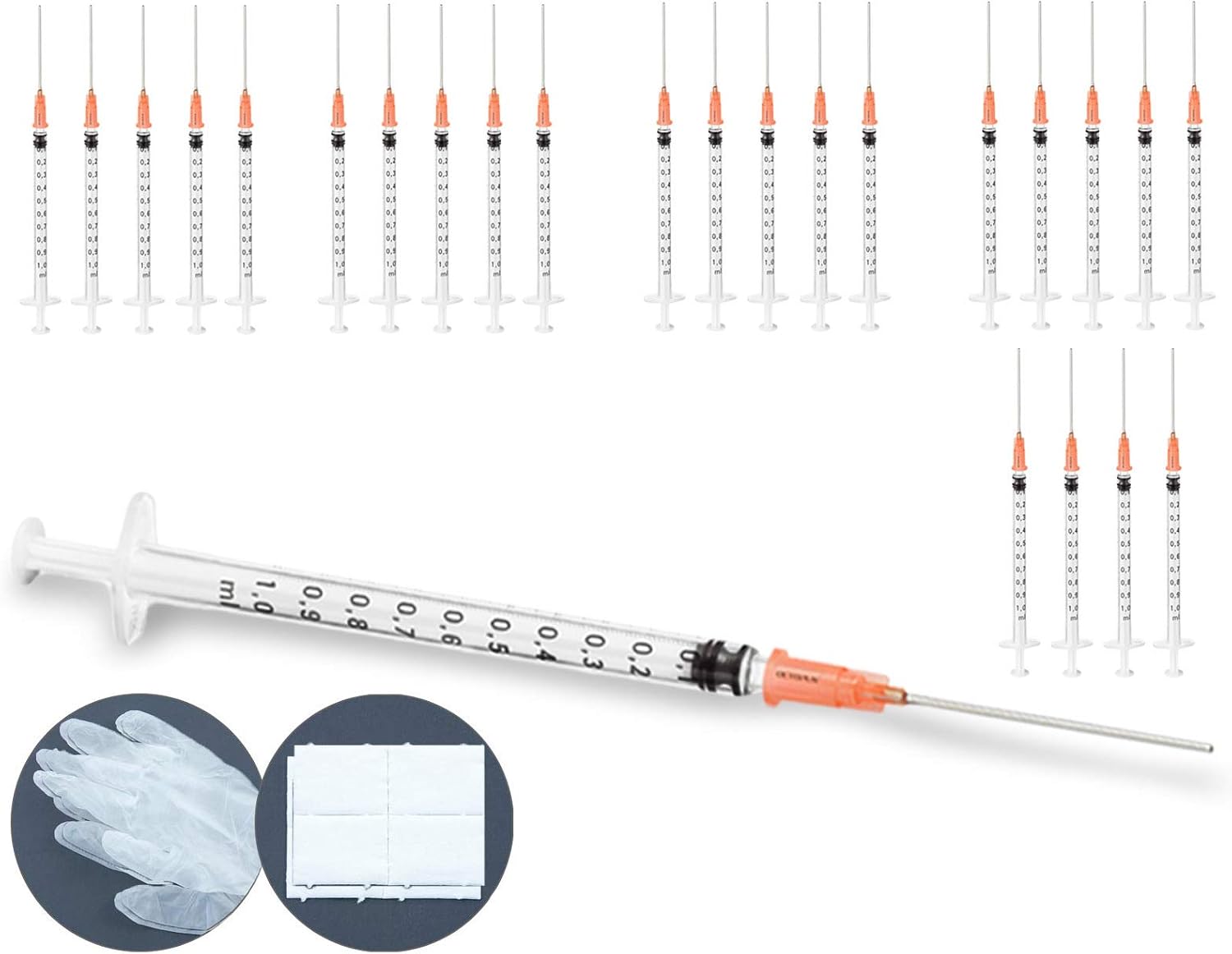 25 Refill syringes 1ml with blunt needle, 4x vinyl gloves and 8x ...
