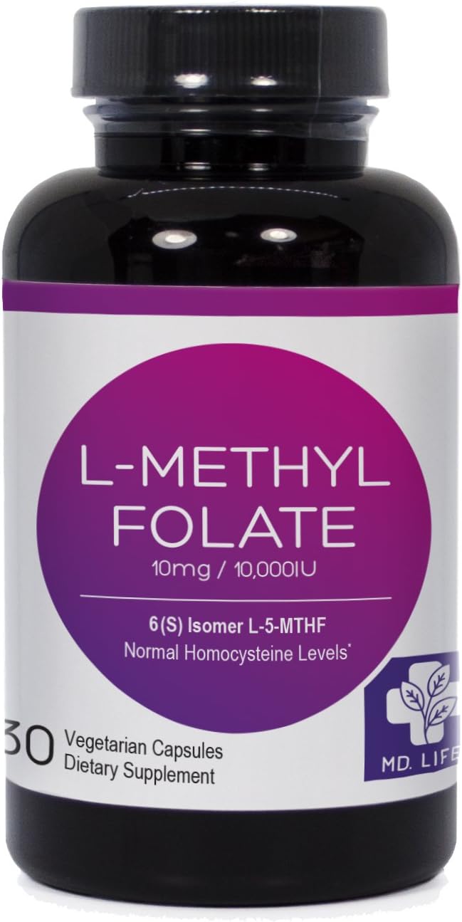 MD.LIFE L-Methylfolate|5-MTHF| 10 Miligrams| 30 Capsules Metabolically ...
