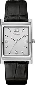 Amazon.com: Bulova Classic Quartz Men's Watch, Stainless Steel with Black Leather Strap, Silver ...