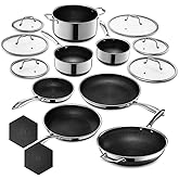 Amazon.com: HexClad Hybrid Nonstick 14-Piece Cookware Set, 8", 10", and ...