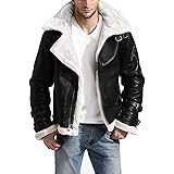 Mens WWII RAF B3 Aviator Bomber Flight Fur Shearling Sheepskin Leather Jacket (XL) Black at ...