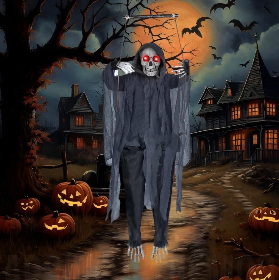 4.6 Ft Scary Halloween Decorations Outdoor Hanging Creepy Skull with ...