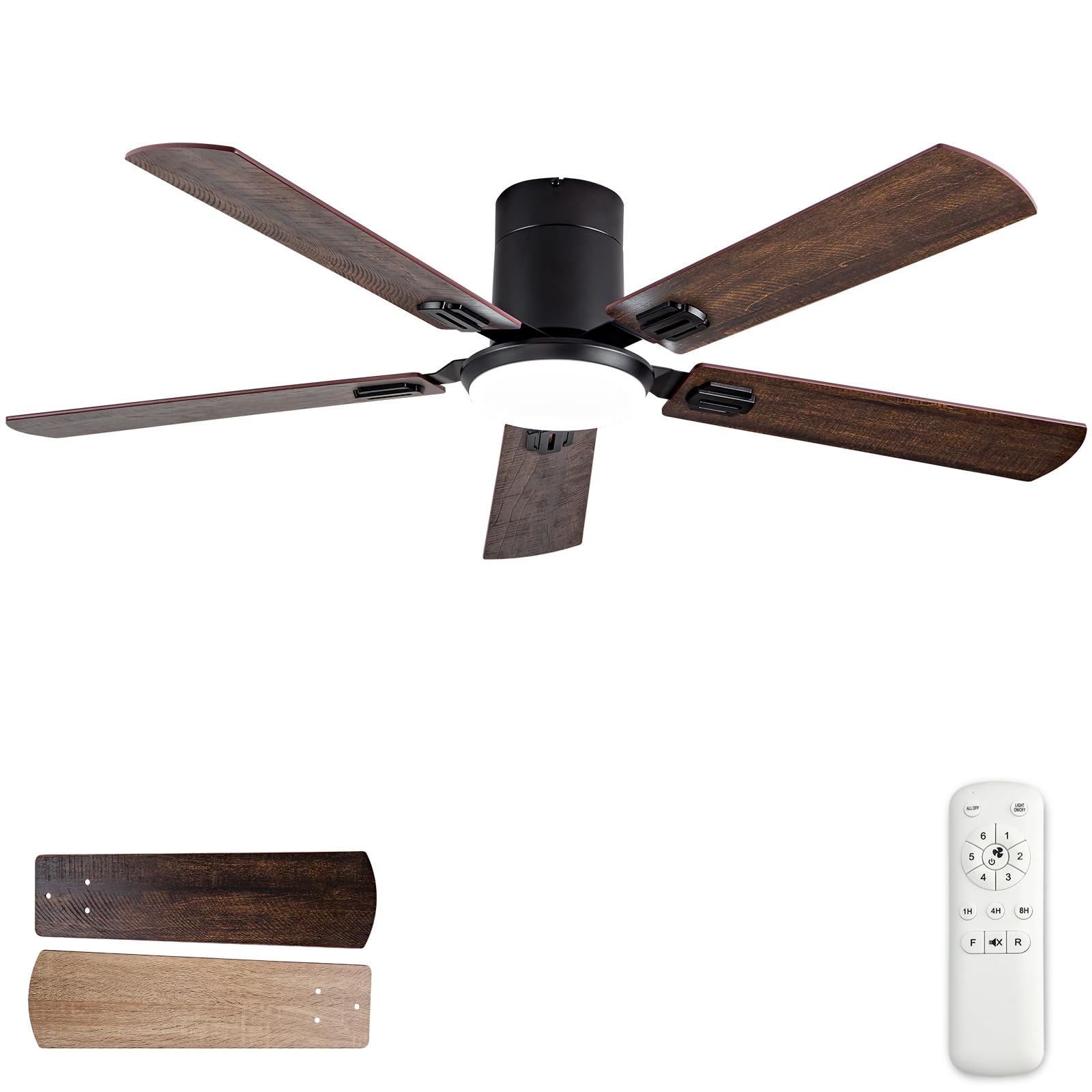 BOOMJOY Ceiling Fans with Lights, 52 Inch Flush Mount Ceiling Fan with ...