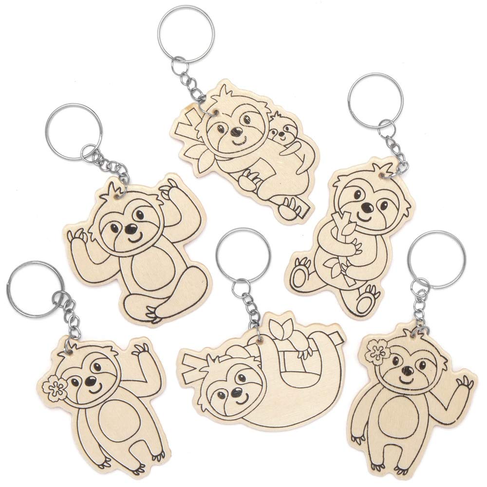 Baker Ross AT696 Sloth Wooden Keyrings – Pack of 10, Make Your Own Key ...