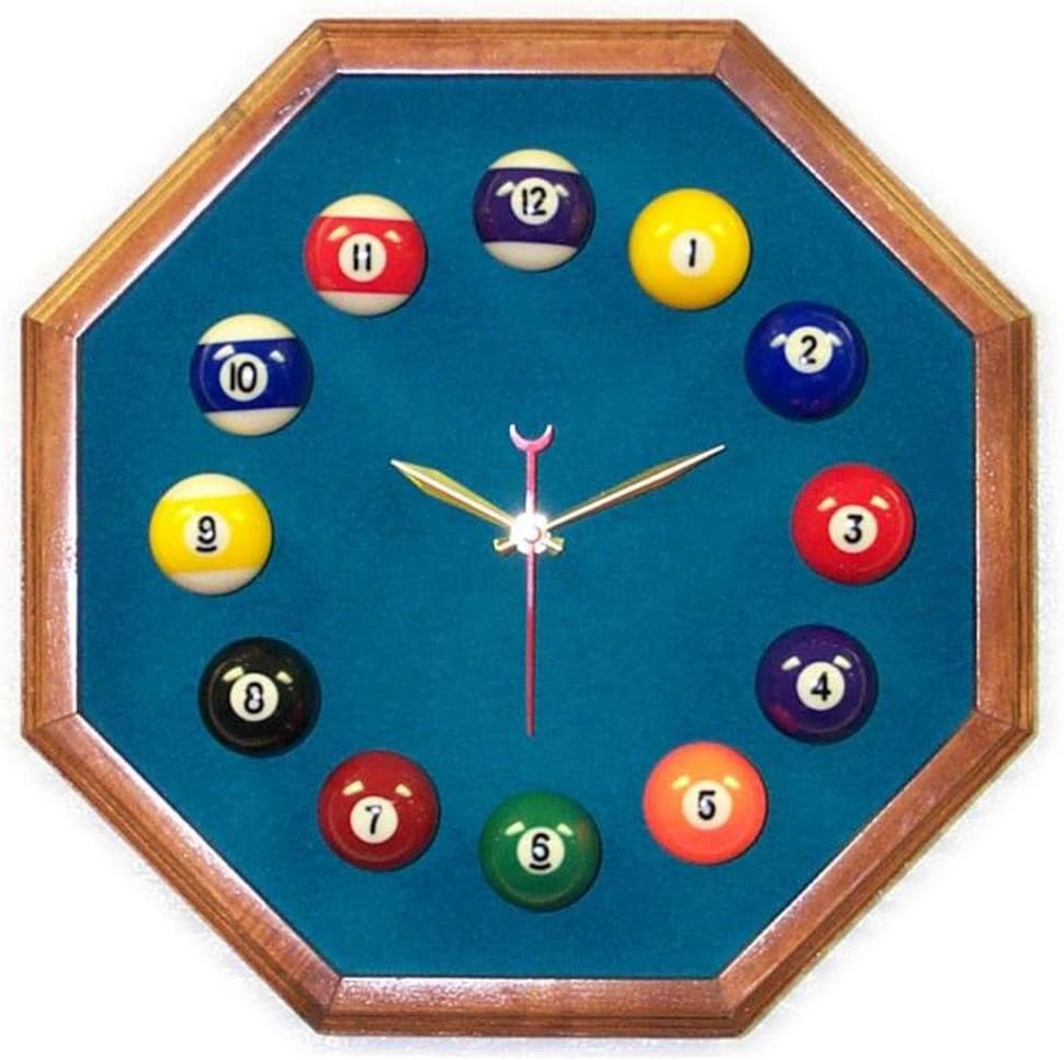 Amazon.com: 13in Octagon Billiard Clock Mahogany Std Green Mali Felt ...