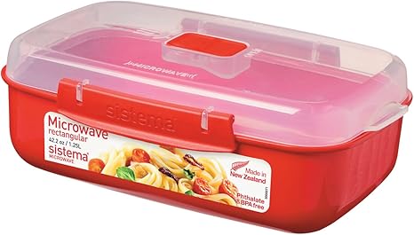 Sistema Microwave Rectangular Container, 1.25 L - Red/Clear: Amazon.co ...