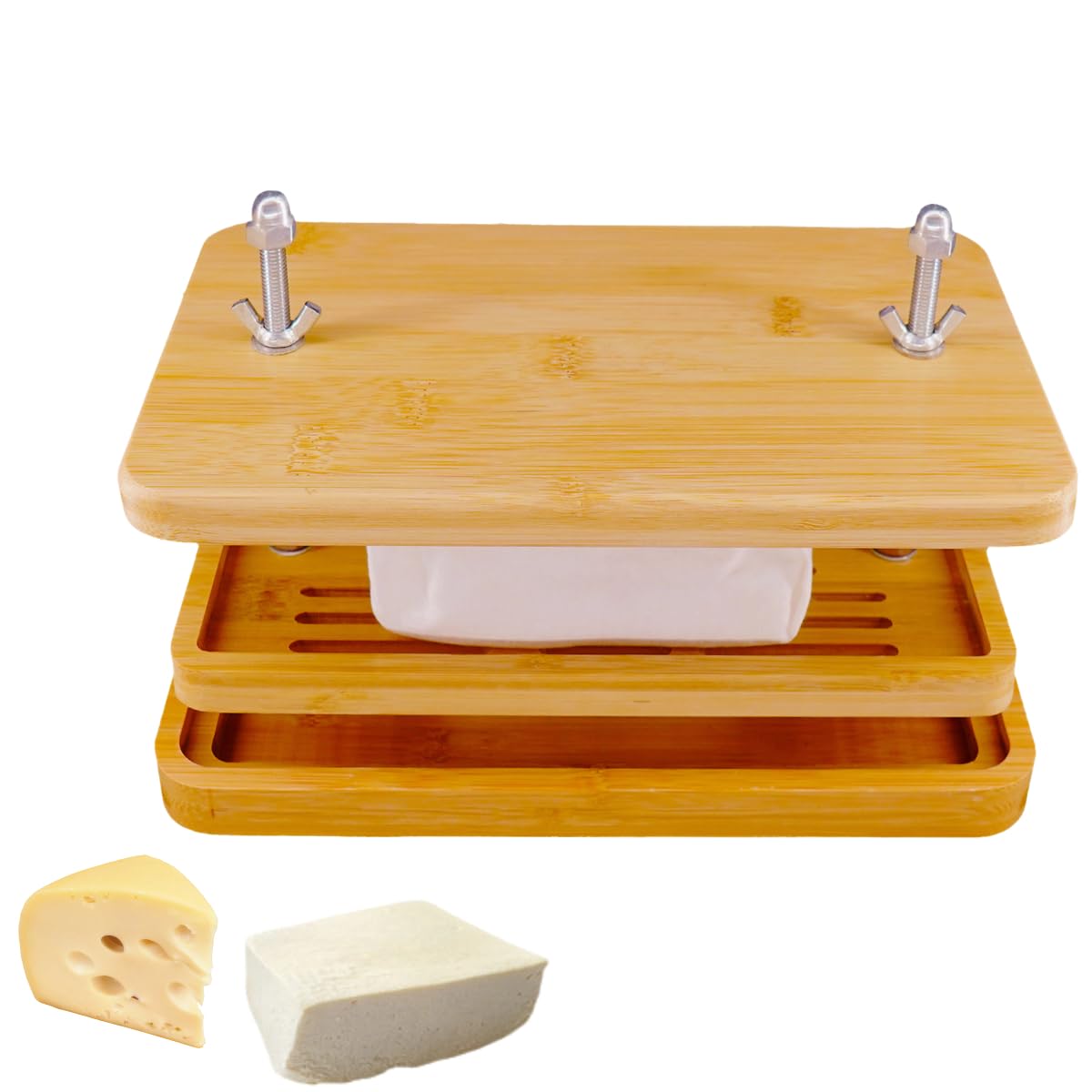 Tofu Press,Large Bamboo Tofu Press with Tofu Strainer,Drip Tray and ...