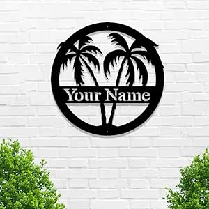 Amazon.com: OPacific Beach Palm Tree Sign Custom Wall Art,Personalized ...