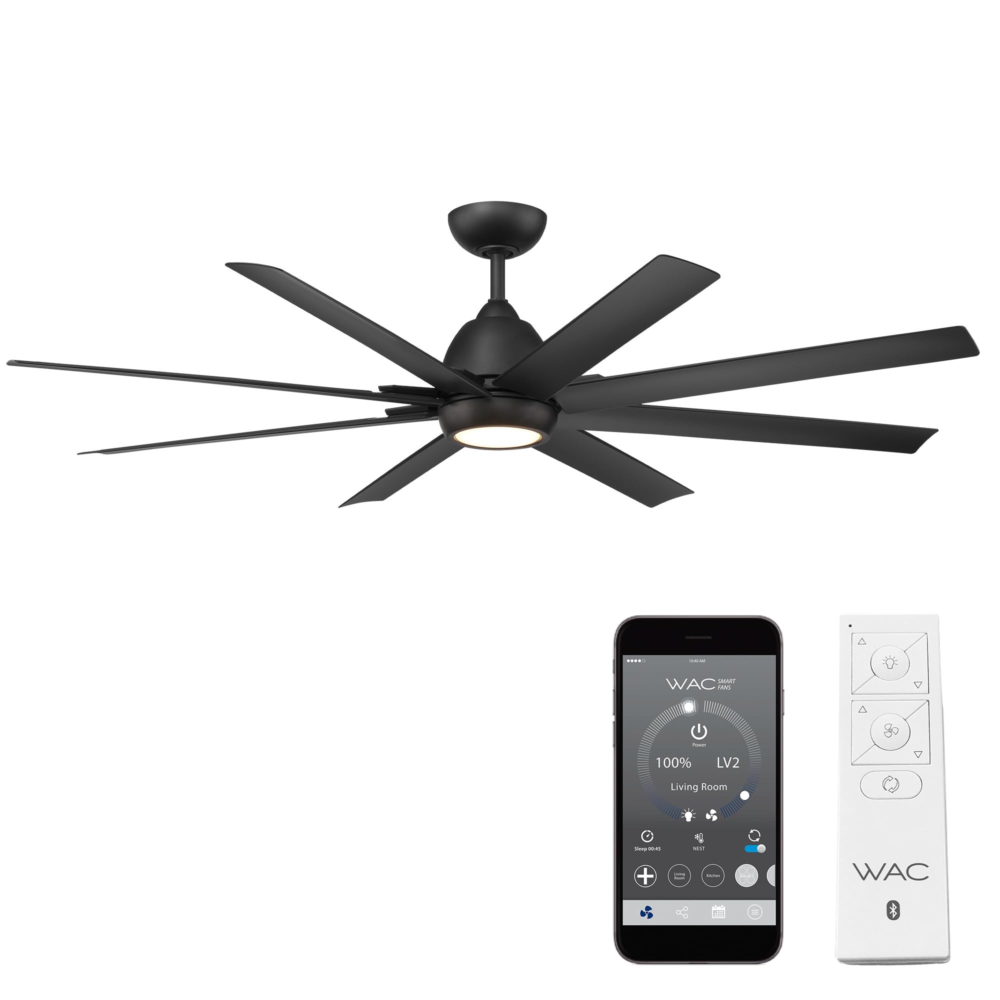 WAC Smart Fans Mocha XL Indoor and Outdoor 8-Blade Smart Home Ceiling Fan 66in Matte Black with ...