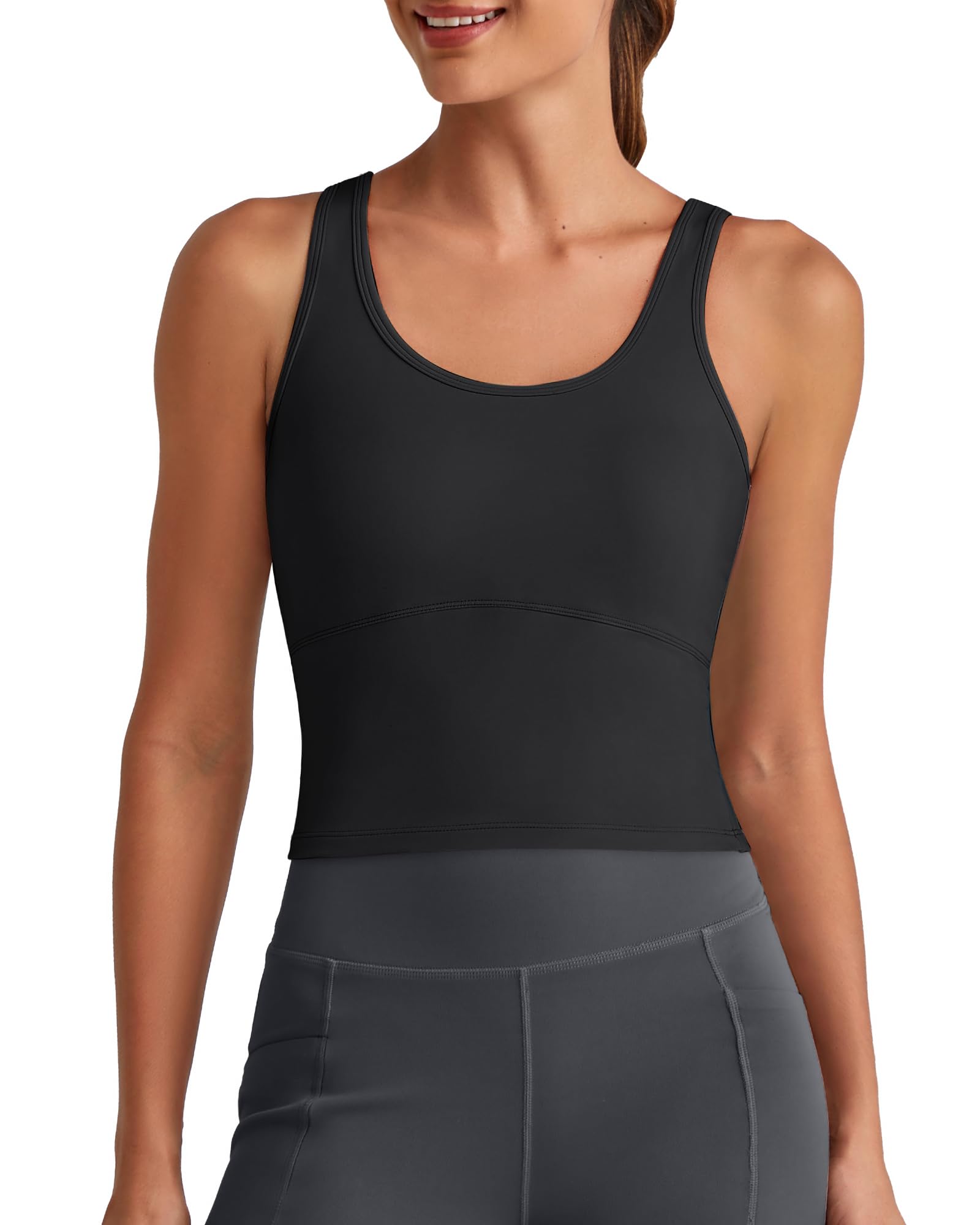 G4Free Running Tank Tops for Women Built in Bra Padded U Neck Yoga Long Line Strechy Sports Bras ...