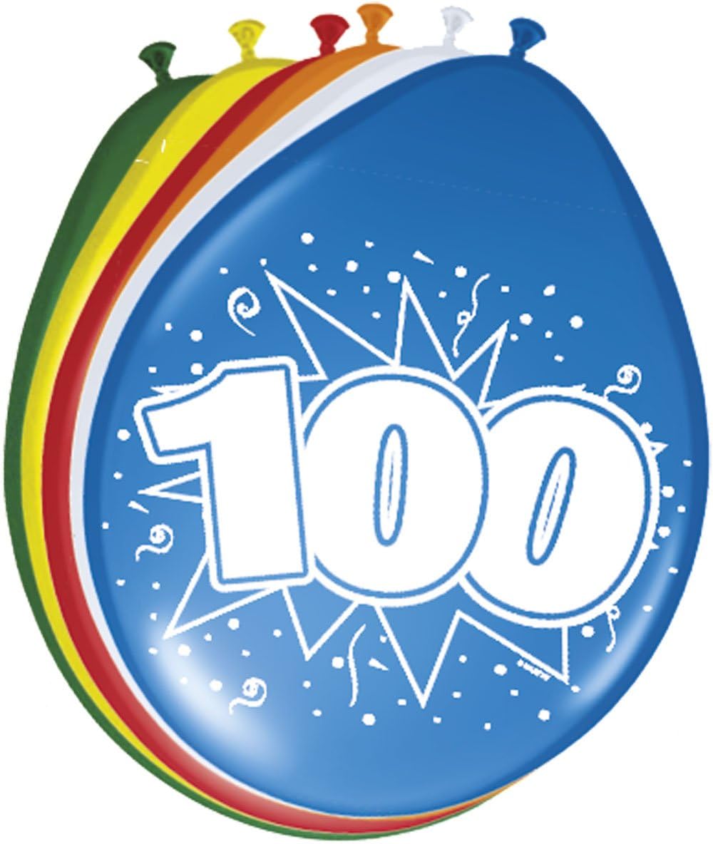 Folat 08300 100th Birthday Balloons 30cm – 8 pieces, Multi Colors ...