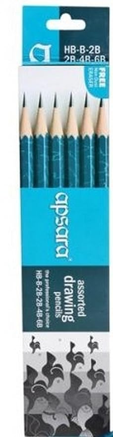 Apsara Assorted Drawing Pencils, HB, B, 2B, 2B, 4B, 6B - Pack of 6 ...