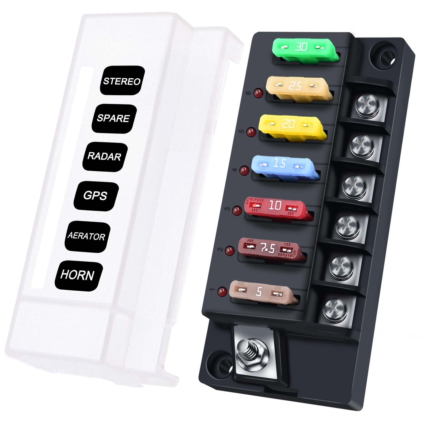 Mua 12V Fuse Block, 6 Circuits Waterproof Marine Fuse Panel Relay Box ...