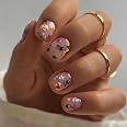 Amazon.com: Extra Short Press on Nails Square Fake Nails Flower Designs ...
