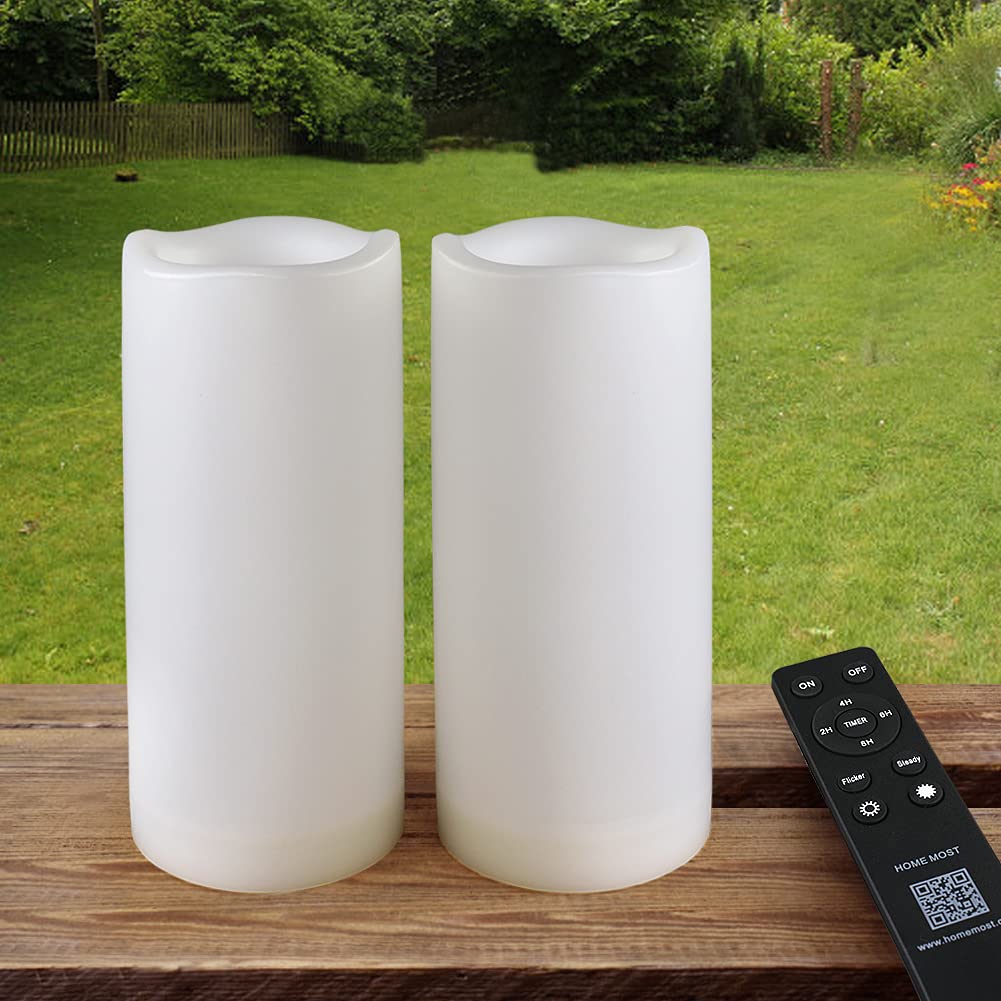 HOME MOST Pack of 2 Outdoor LED Pillar Candles 3x7 White with Timer and ...