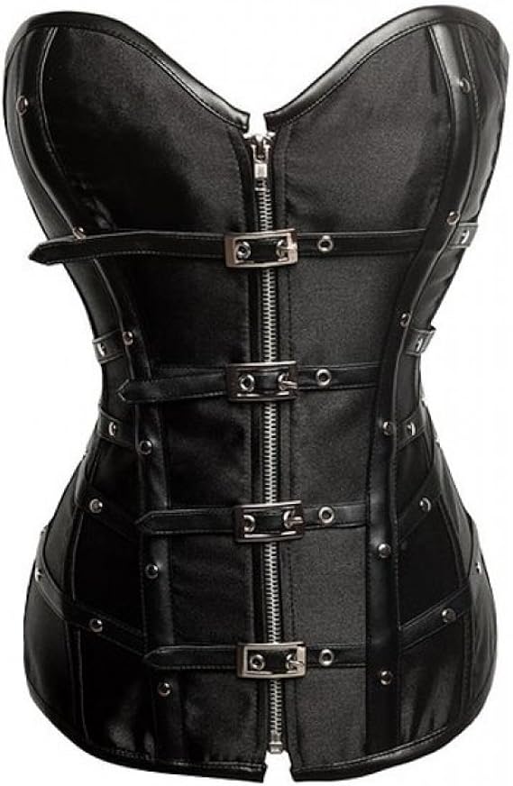 Plus Size Basque Black Satin Leather Longline Overbust Corset Waist ...