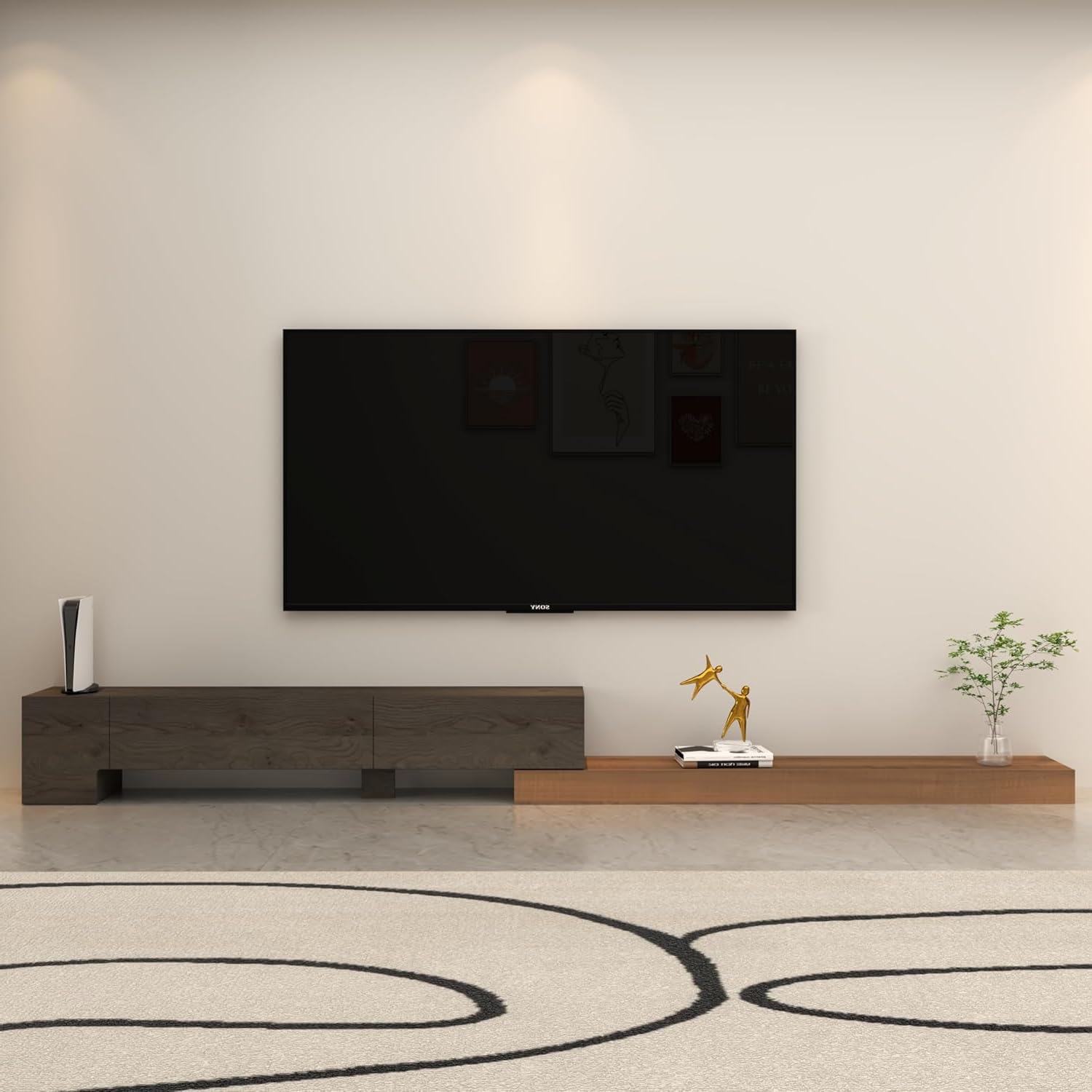 Bixiaomei Retractable TV Stand, Solid Wood Minimalist TV Shelf, Mid ...