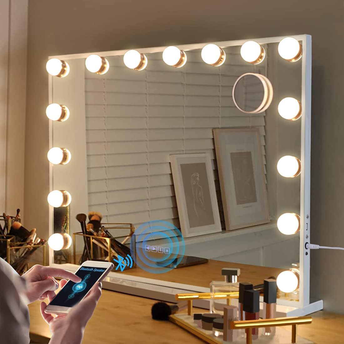 Fenair Vanity Mirror with Lights and Speaker Hollywood Speaker Support ...