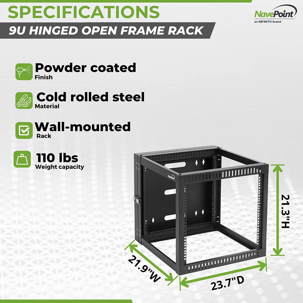 NavePoint 9U Wall Mount Server Rack With Hinged Back, 4-Post 24” Deep ...