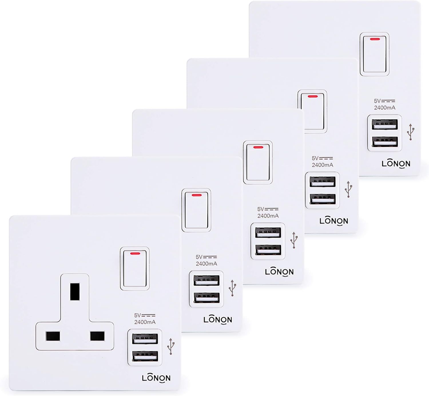 Lonon White USB Socket Set Screwless 1 Gang 13A Double Pole Switched ...
