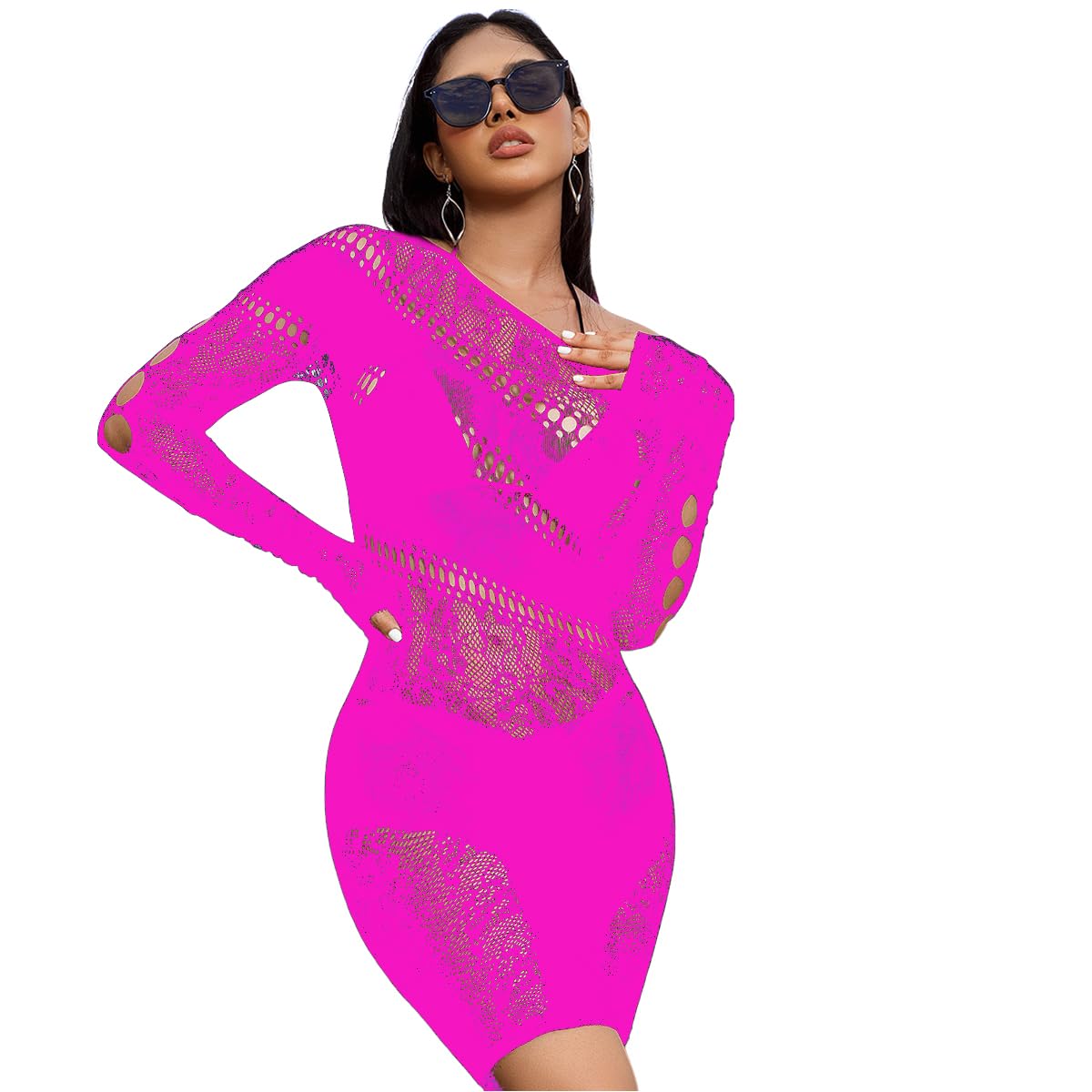 KINNKYUU Women Fishnet Bodystocking Lingerie Sexy Footless Stockings ...