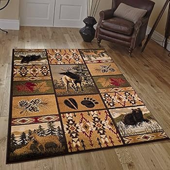 Amazon.com: Champion Rugs Wildlife Cabin Nature Bear And Elk Scene Area ...