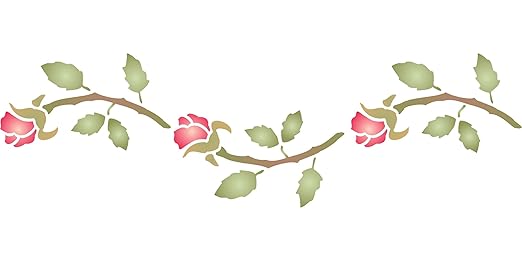 Rose Bud Stencil - 24 x 11.5cm - Reusable Flower Buds Border Wall ...