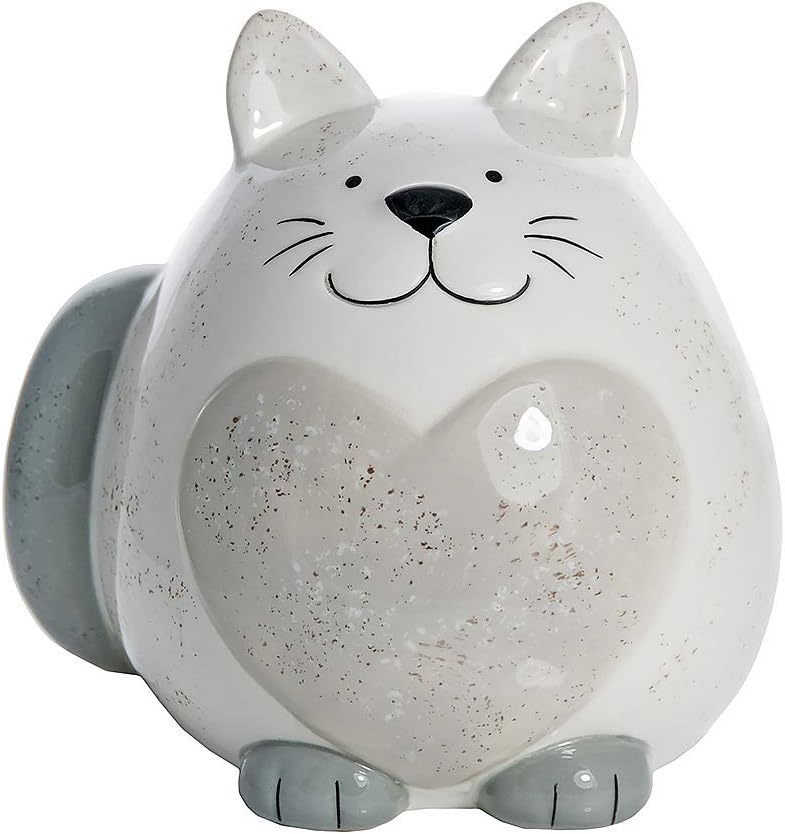 SPOTTED DOG GIFT COMPANY Katze Spardose Sparschwein Keramik Deko Figur weiß mit grau Herz 13 cm ...