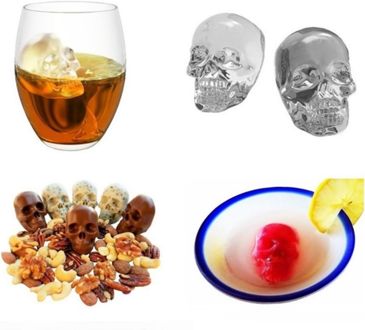 WKMR 3D Skull Silicone Ice Cube Tray Mold with mini funnel, Makes Four ...